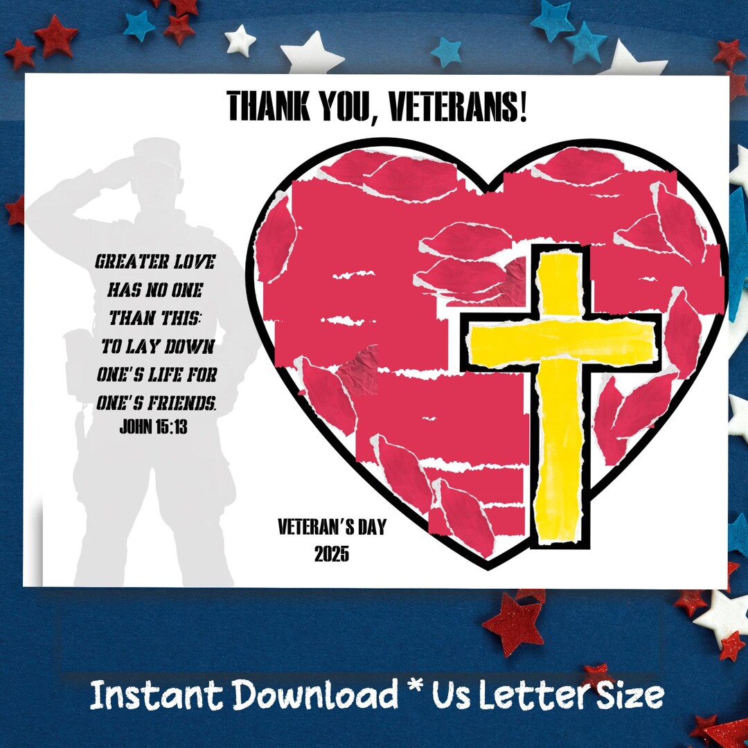 Veterans Day Bible Torn Paper Craft Printable, Patriotic Kids Bible ...