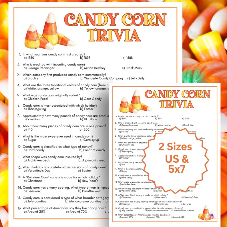 Candy Corn Trivia Game Printable, Fall Festival Game, Halloween Party ...