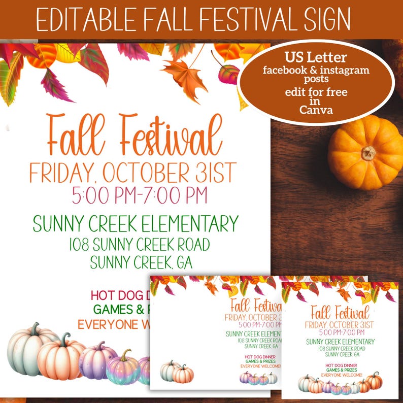 Editable Fall Festival Flyer Printable, Fall Festival Sign, Autumn ...