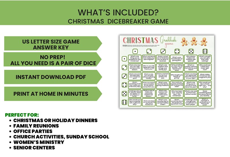 Christmas Dicebreaker Game Printable, Christmas Gratitude Icebreaker ...