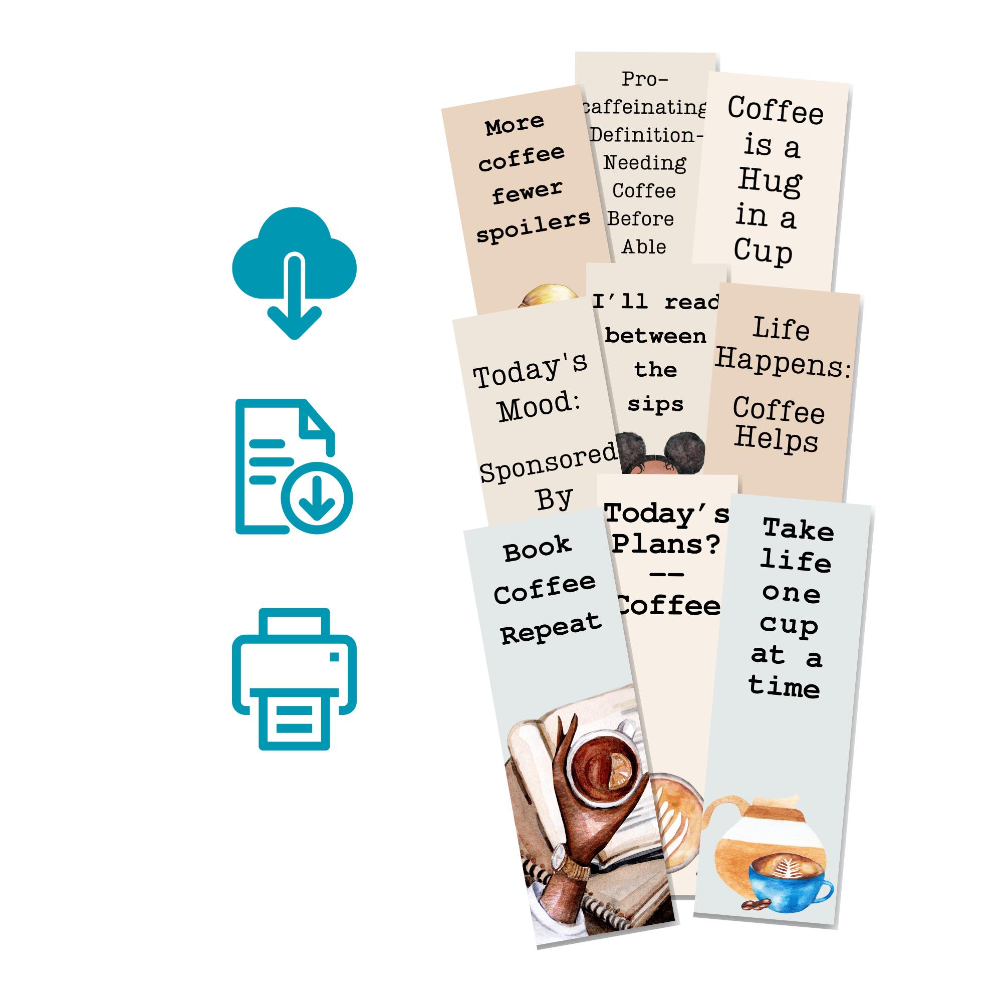 20 Coffee Bookmarks Printable, Funny Quotes Bookmark Set, Bookmarks for ...