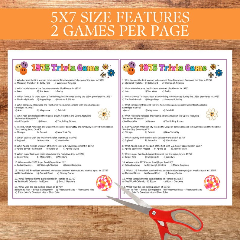 1975 Trivia Game Printable, 50th Birthday Party Games, Born in 1975 Fun ...