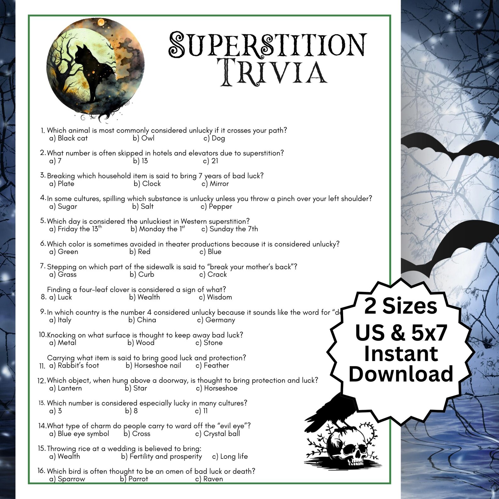 Superstitions Trivia Game Printable, Fun Halloween Party Activity ...