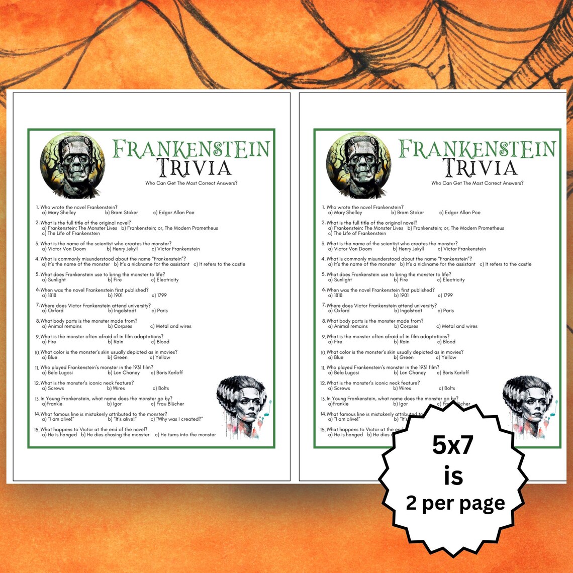 Frankenstein Trivia Game Printable, Frankenstein Trivia Quiz Printable ...