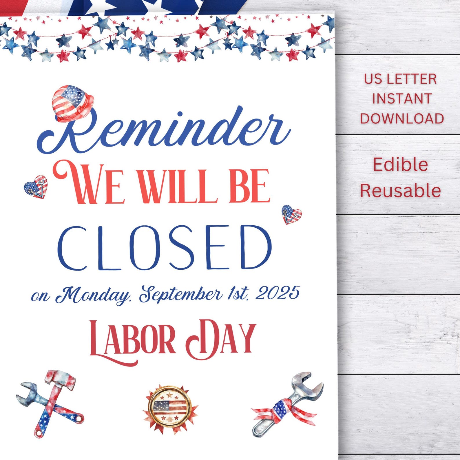 Editable We Will Be Closed Labor Day Sign Template, Printable Business ...