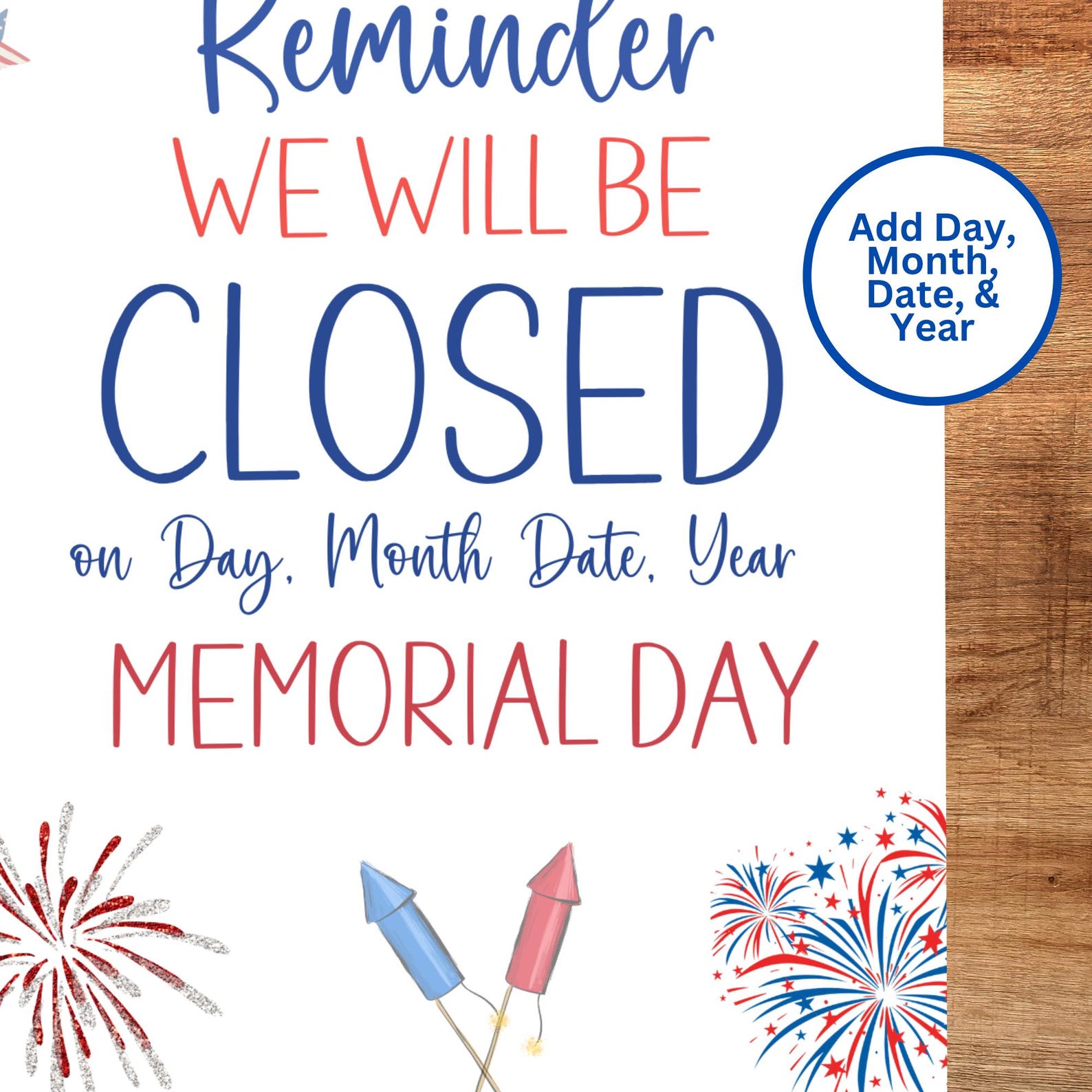 Editable We Will Be Closed Memorial Day Sign Template, Printable ...