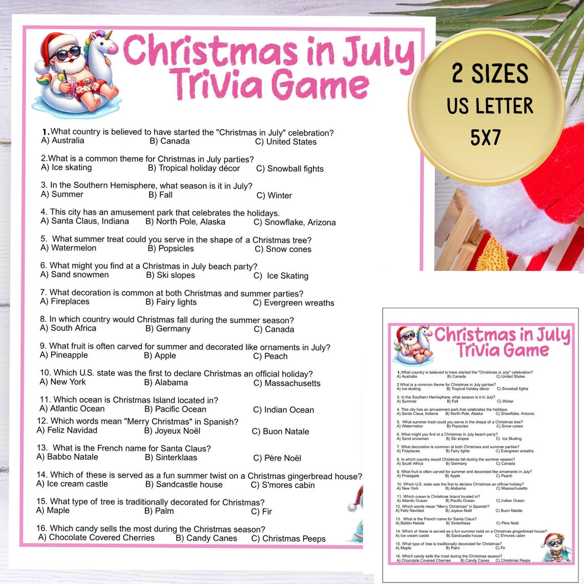 Christmas in July Trivia Game Printable, Christmas in July Games for ...