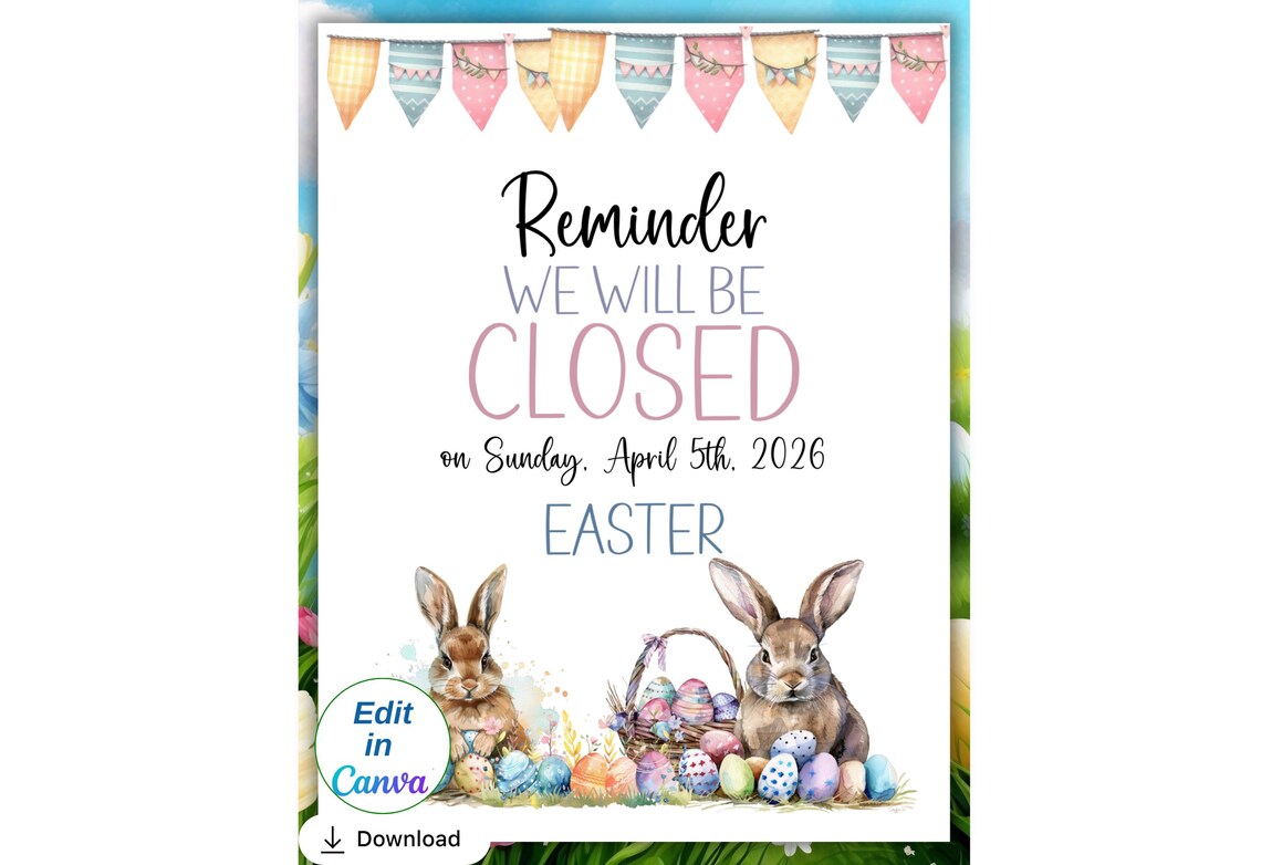 Editable Closed for Easter Business Sign, Printable Closed for Easter ...