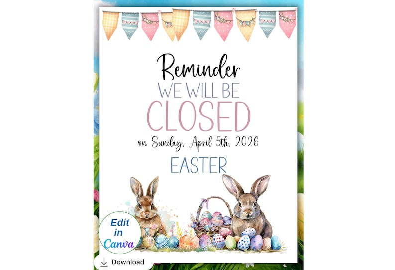 Editable Closed for Easter Business Sign, Printable Closed for Easter ...