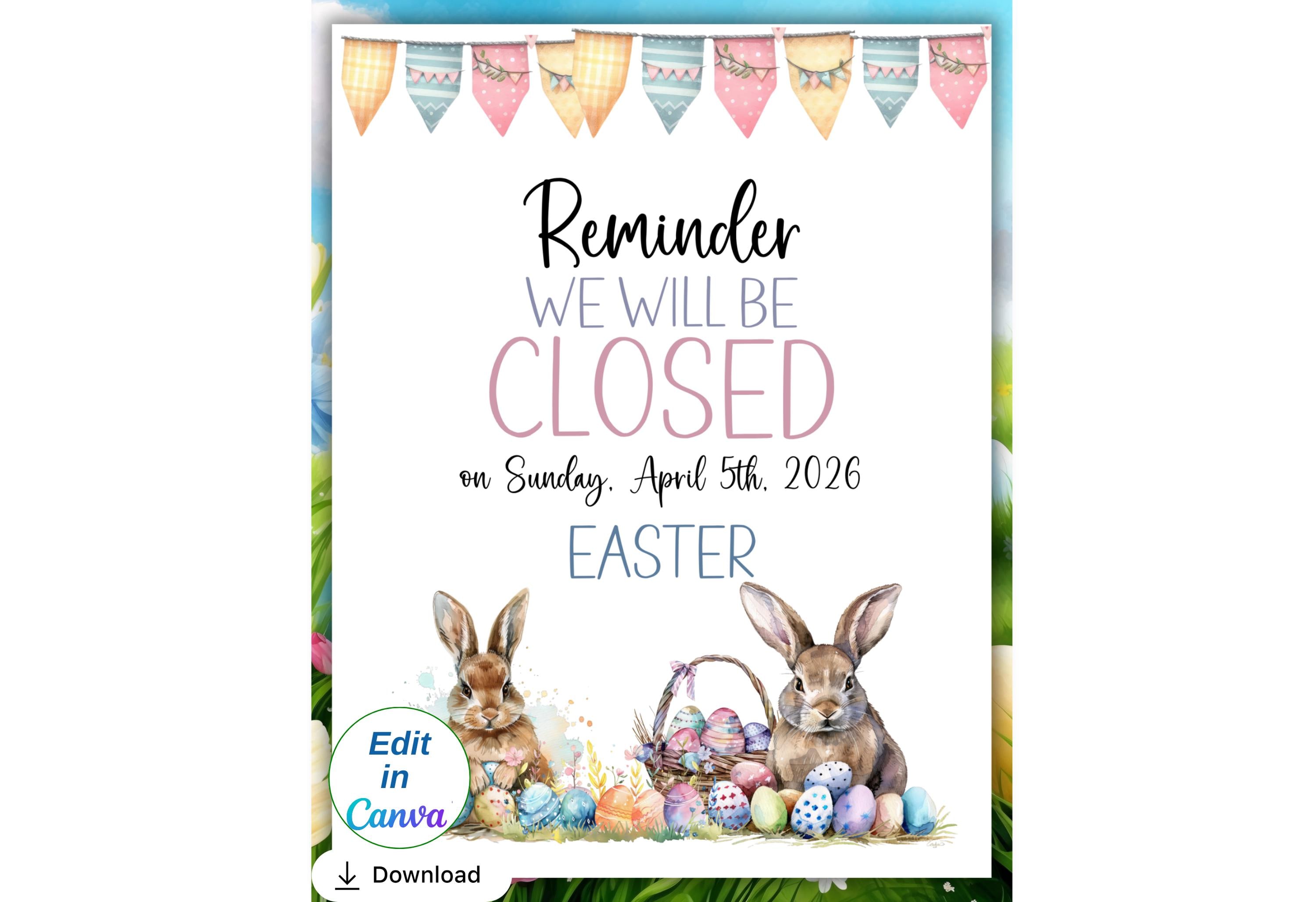 Editable Closed for Easter Business Sign, Printable Closed for Easter ...