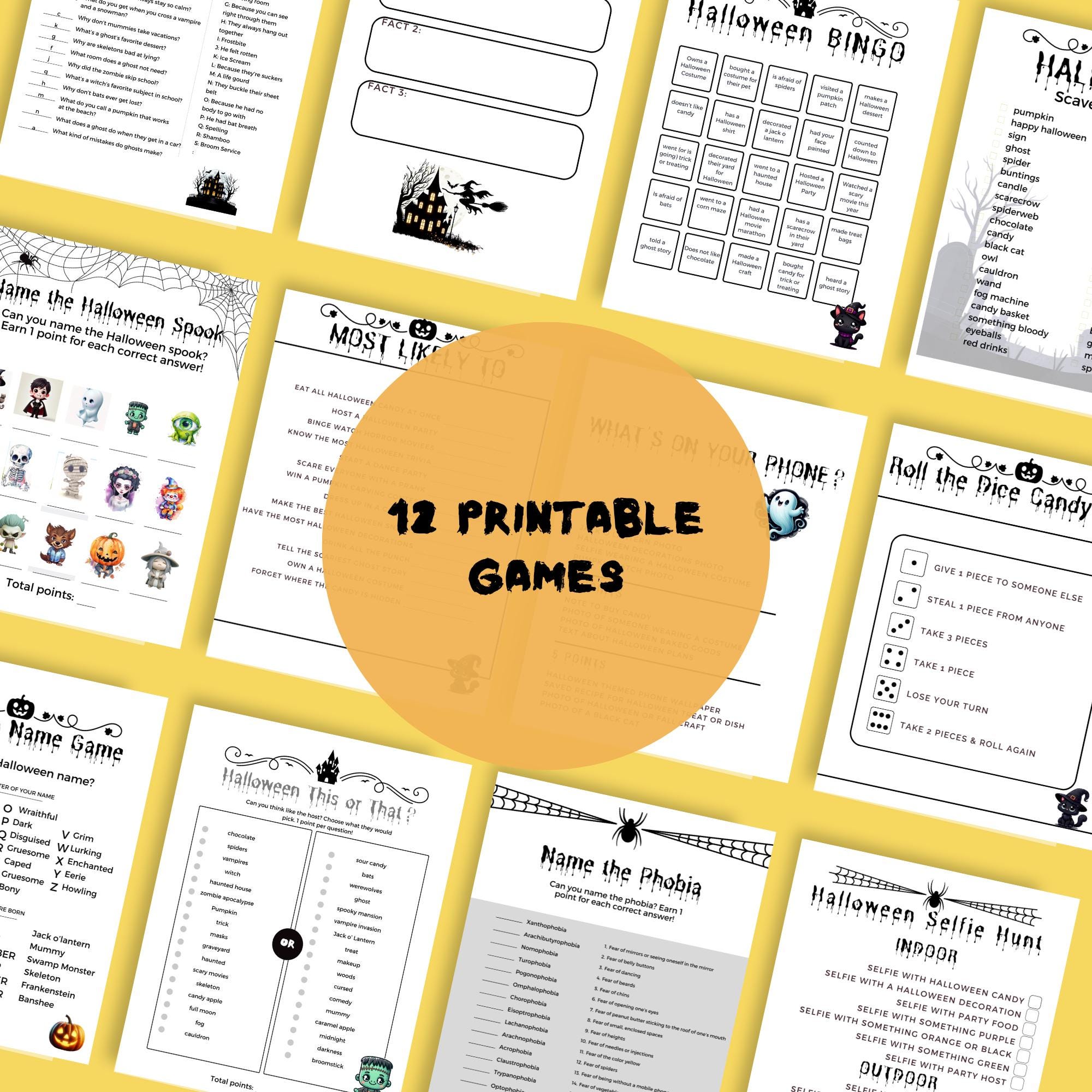 Halloween Game Bundle 12 Fun Printable Games for Adults and Kids ...