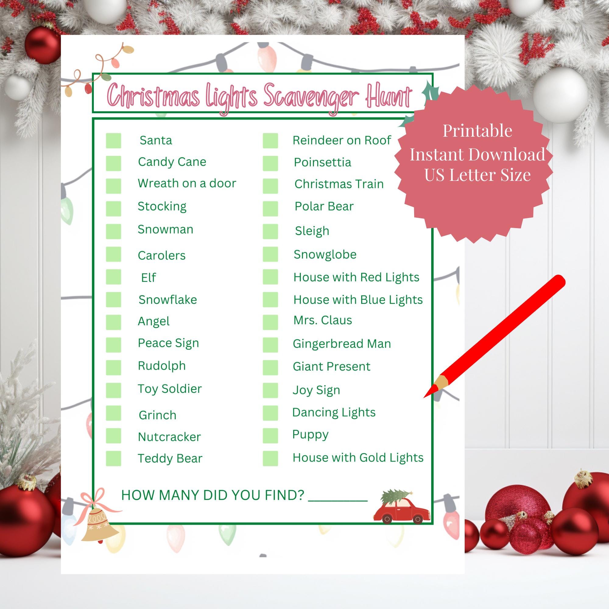 Christmas Lights Scavenger Hunt Printable Holiday Lights Game Christmas ...