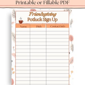 Printable Friendsgiving Potluck Sign up Sheet Editable Friendsgiving ...
