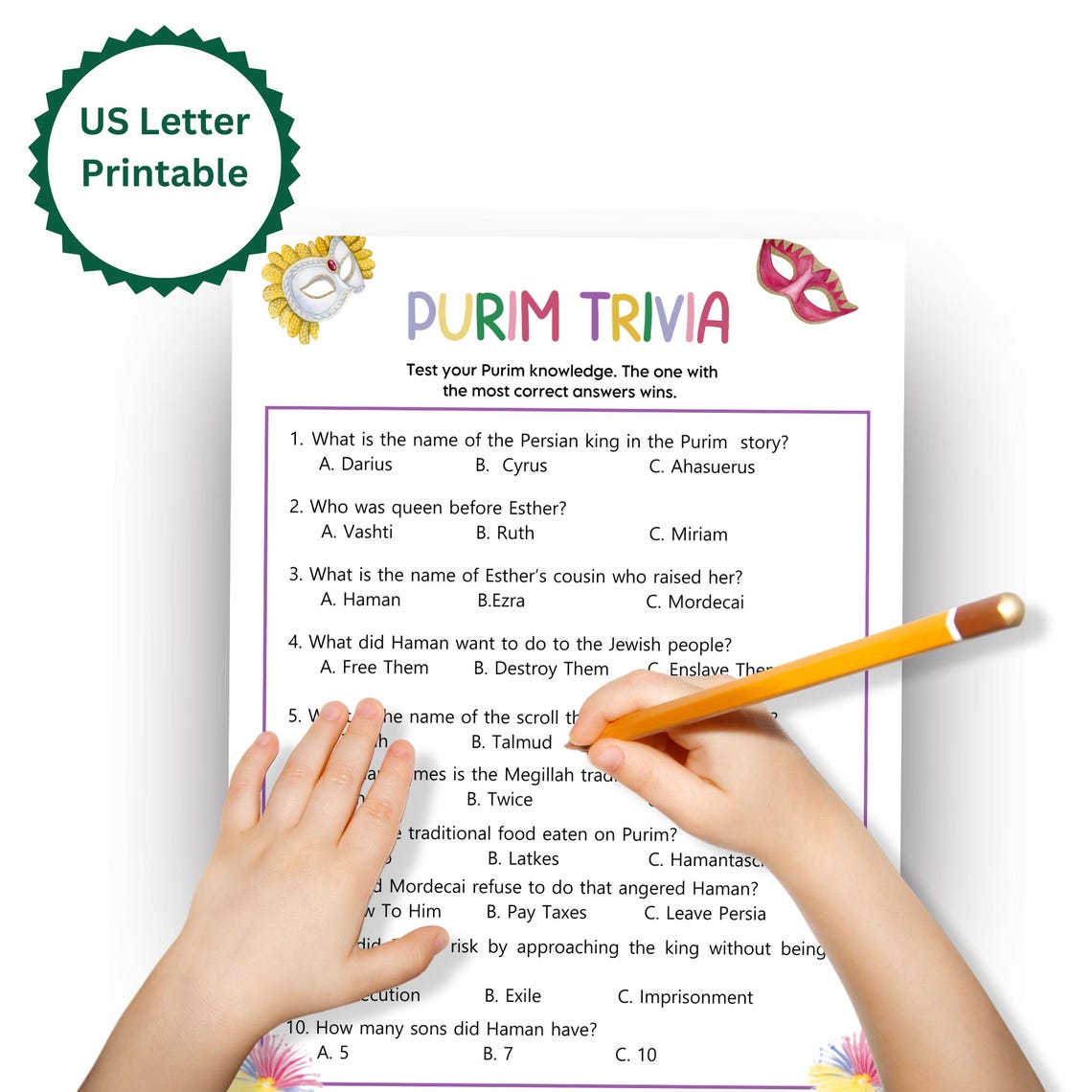 Purim Trivia Game Printable, Purim Games for Kids, Purim Party Games ...
