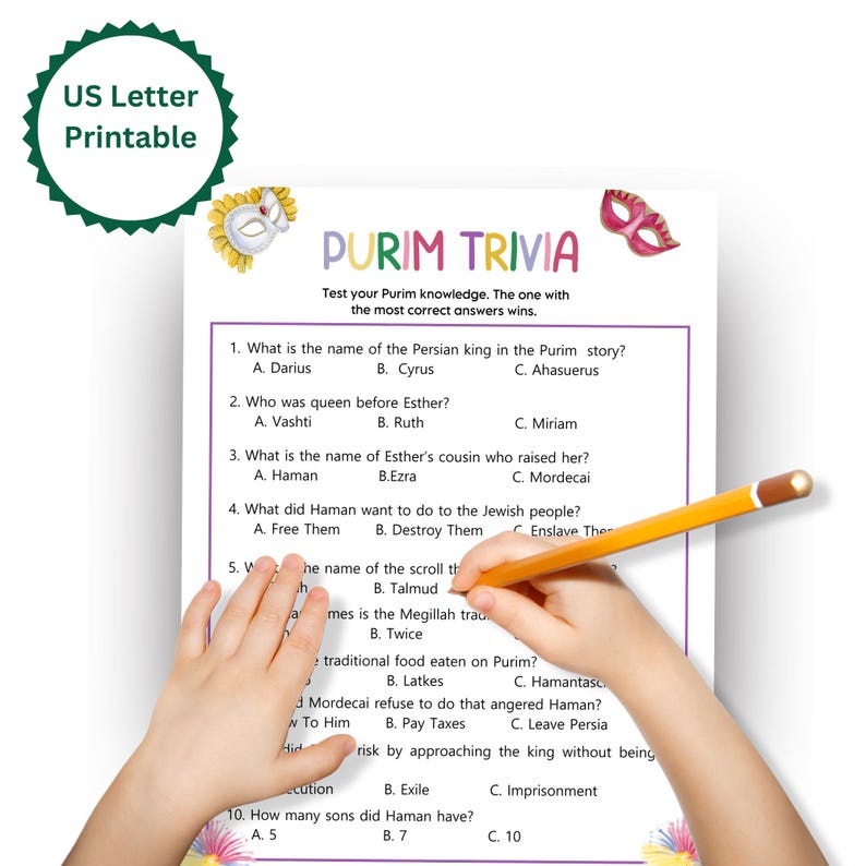 Purim Trivia Game Printable, Purim Games for Kids, Purim Party Games ...