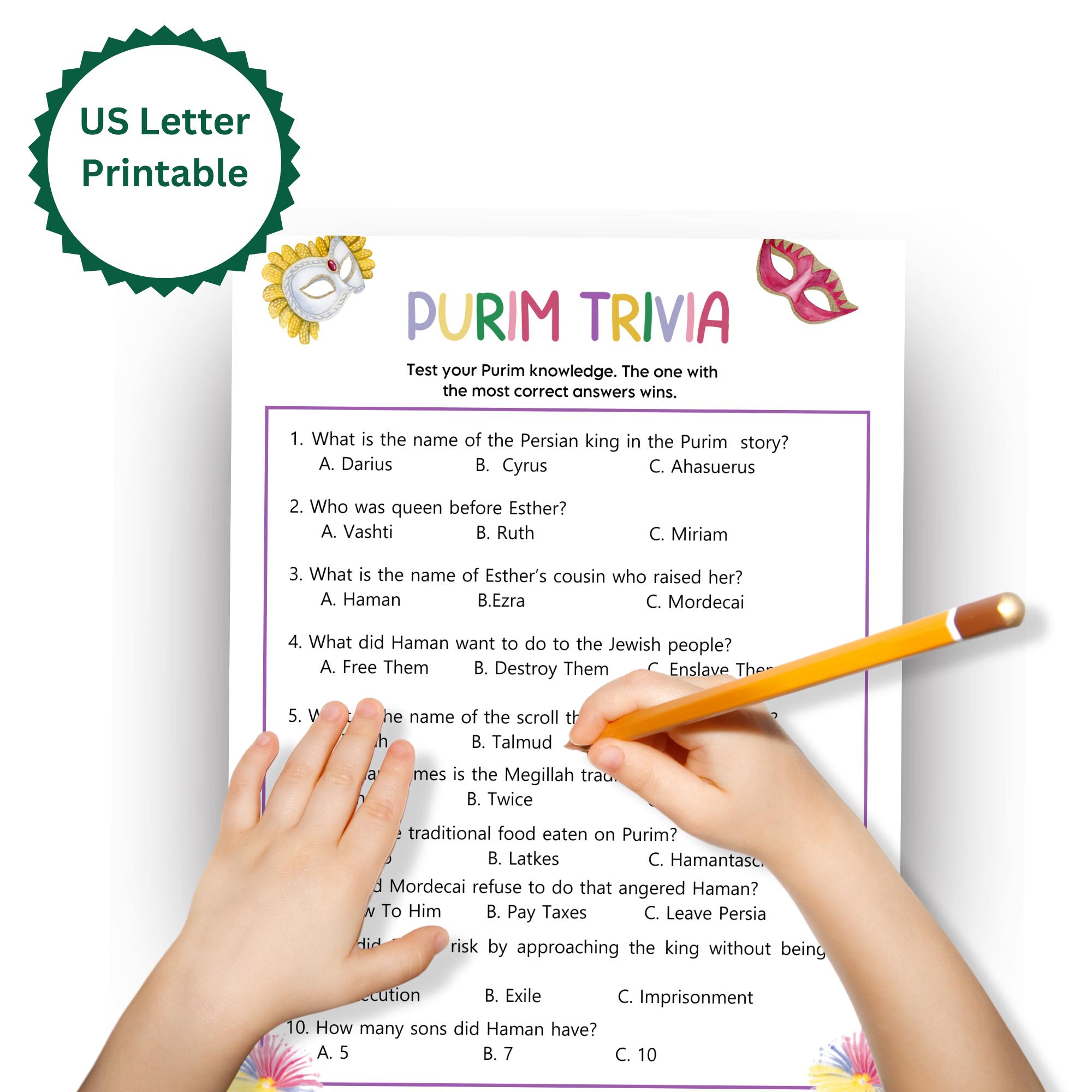 Purim Trivia Game Printable, Purim Games for Kids, Purim Party Games ...