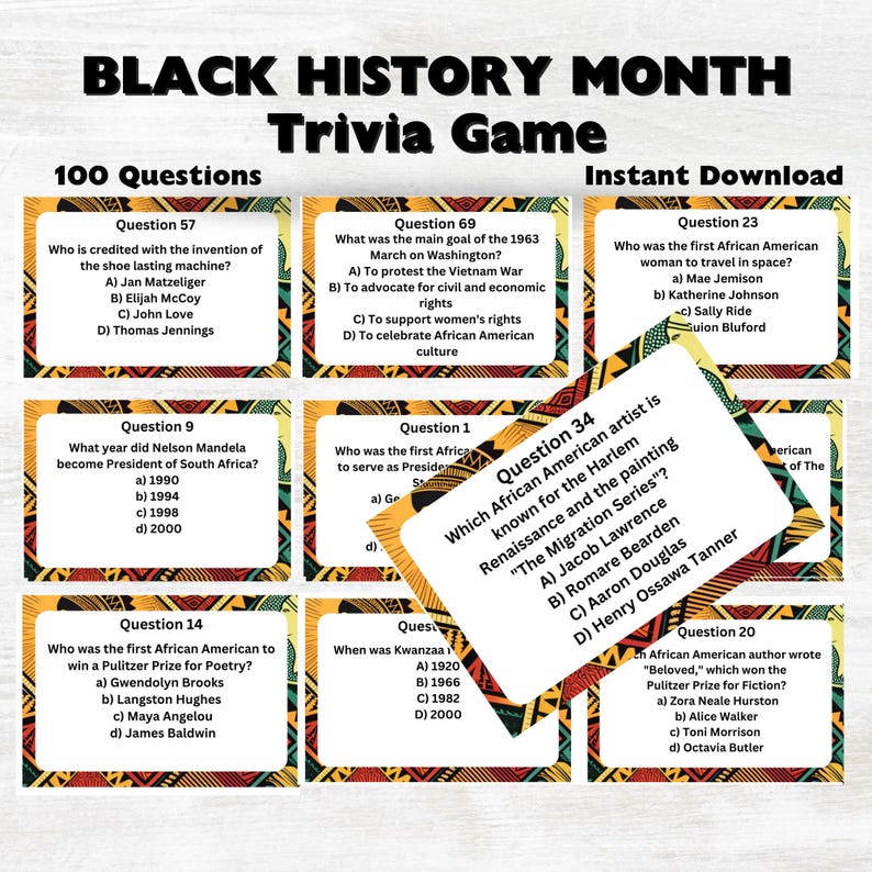 100 Black History Trivia Cards, Black History Month Trivia Game for ...