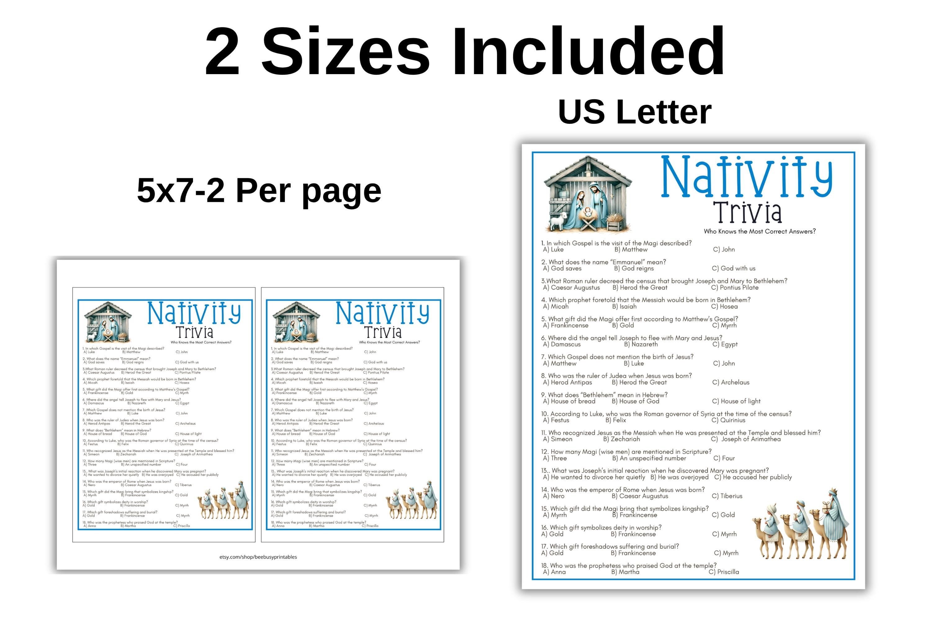 Hard Nativity Trivia Game Printable, Christmas Bible Quiz for Adults ...