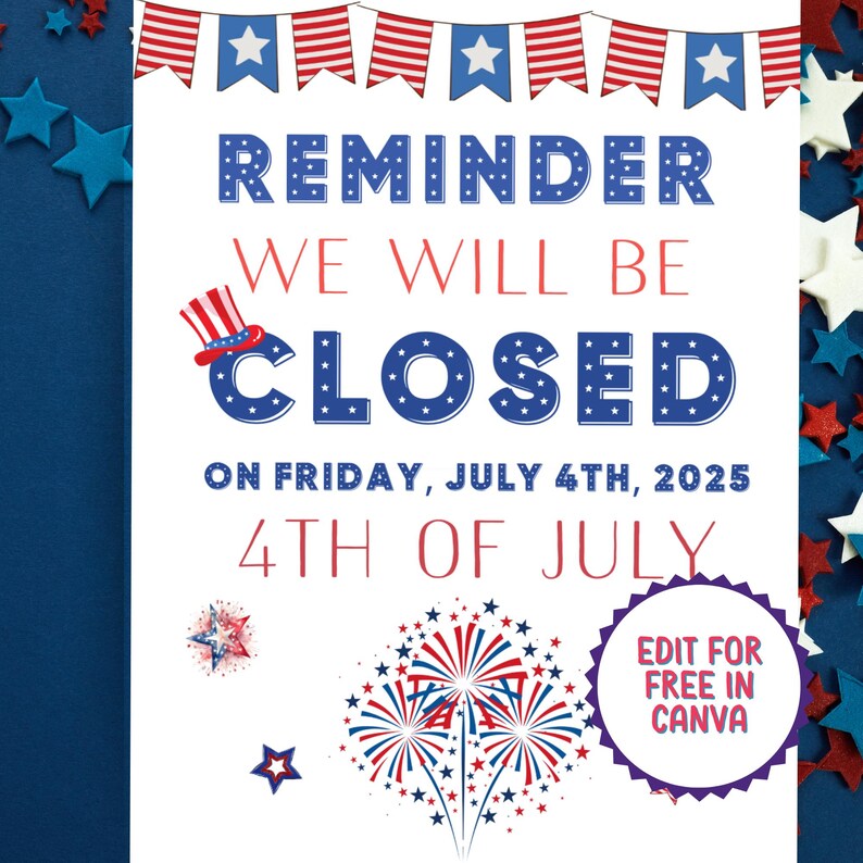 Editable We Will Be Closed 4th of July Sign Template, Printable ...