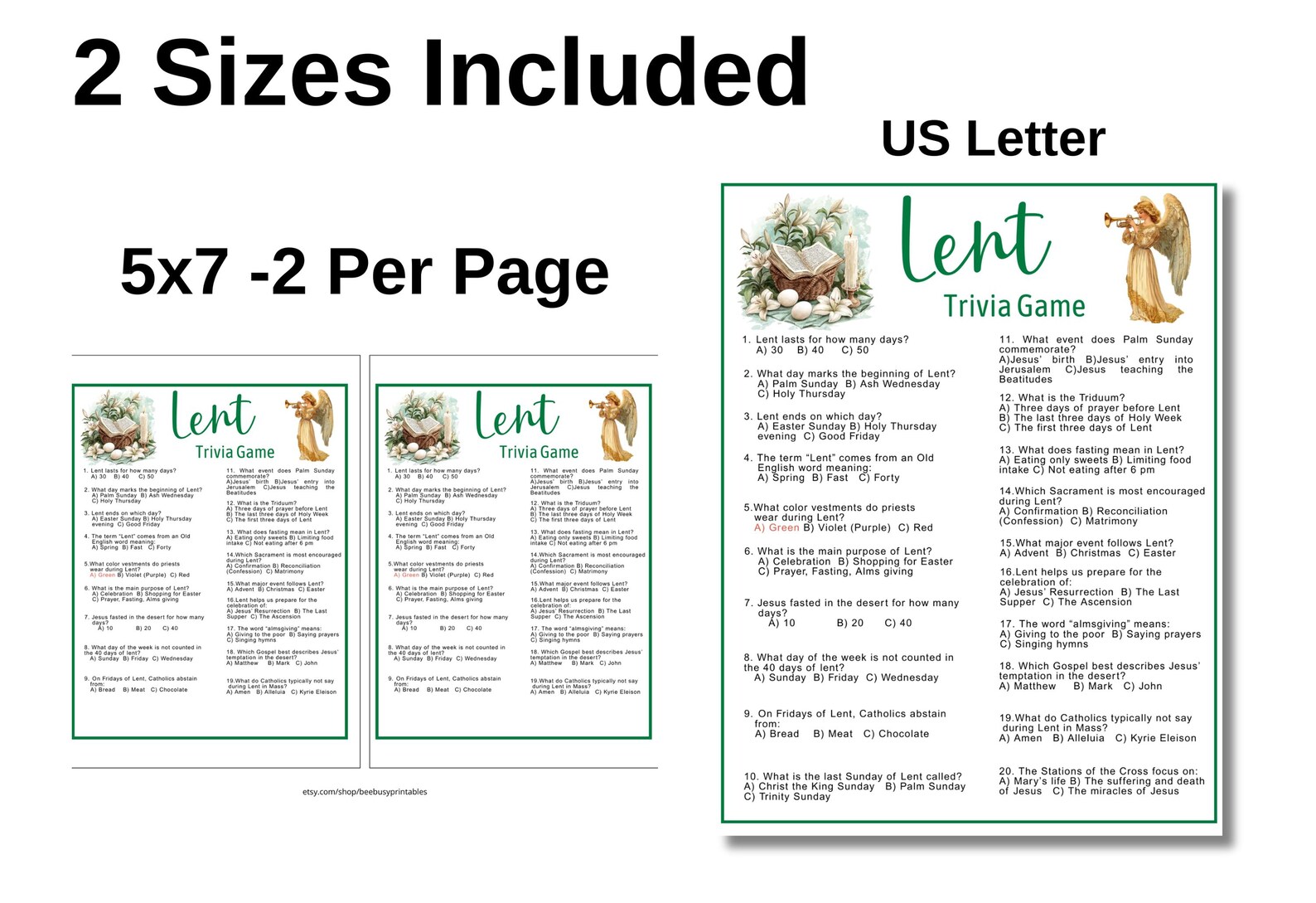 Lent Trivia Game Printable, Fun Lenten Activity for Family, Church ...