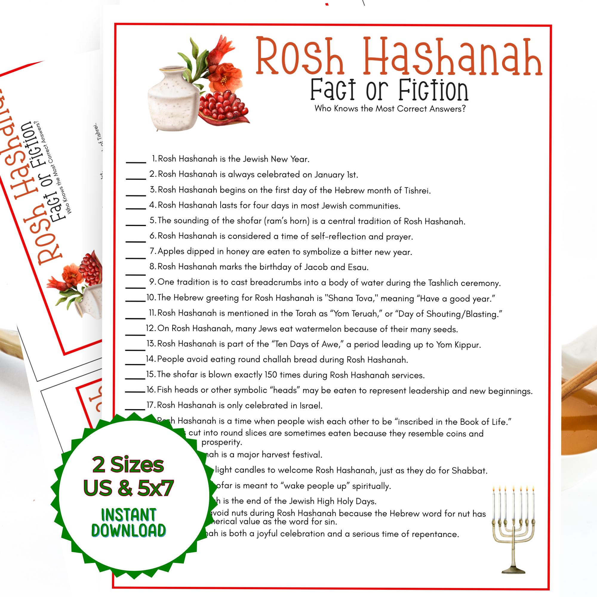 Rosh Hashanah Fact or Fiction Game Printable, Rosh Hashanah Trivia ...