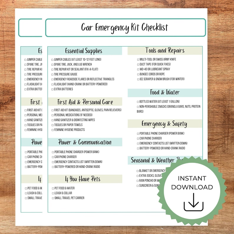 Car Emergency Kit Checklist Printable, Vehicle Emergency Kit Checklist ...
