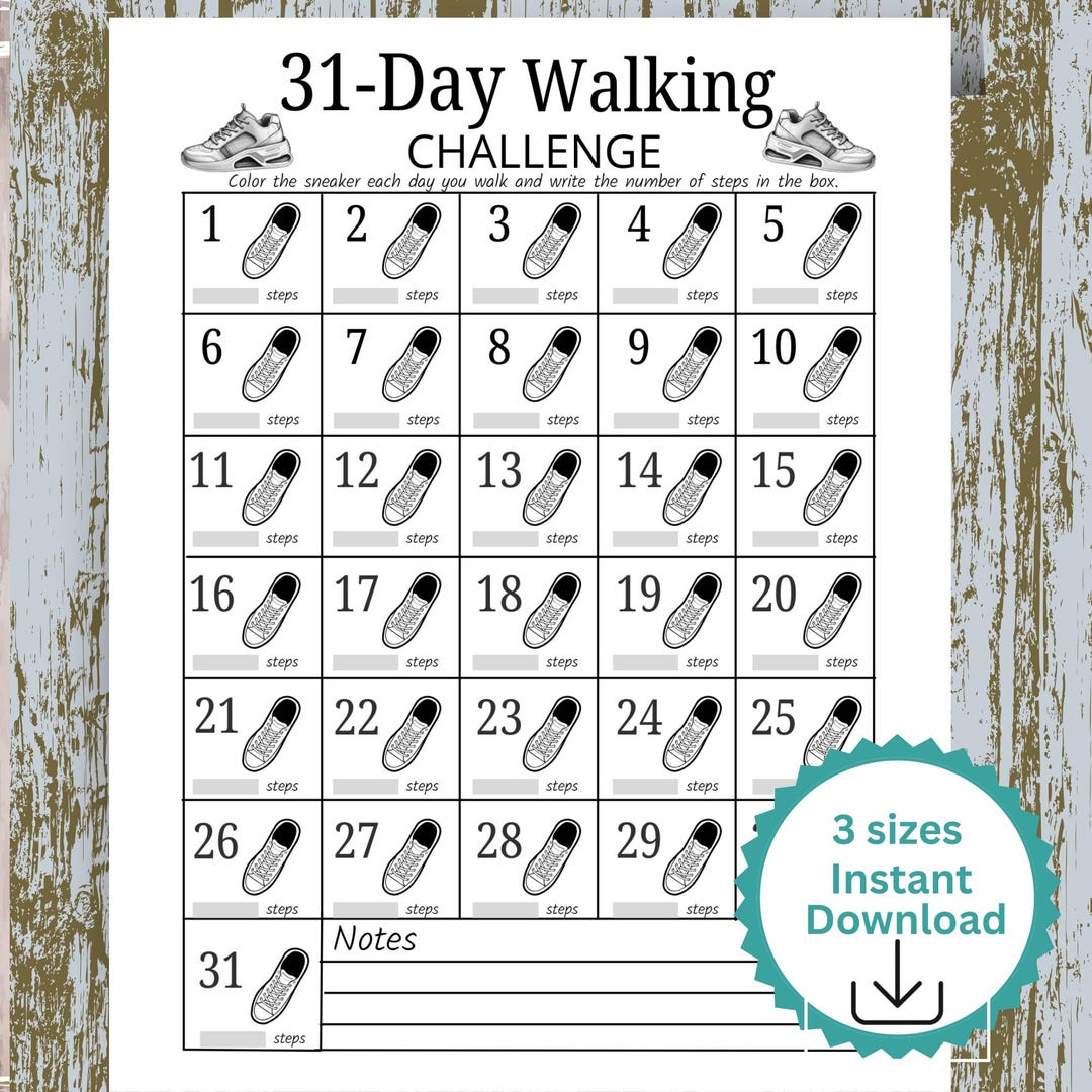 31 Day Step Tracker Monthly Challenge Printable, Walking Challenge ...