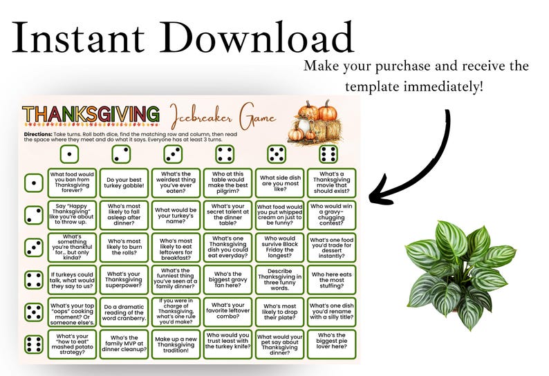 Thanksgiving Dicebreaker Game Printable, Thanksgiving Icebreaker Game ...