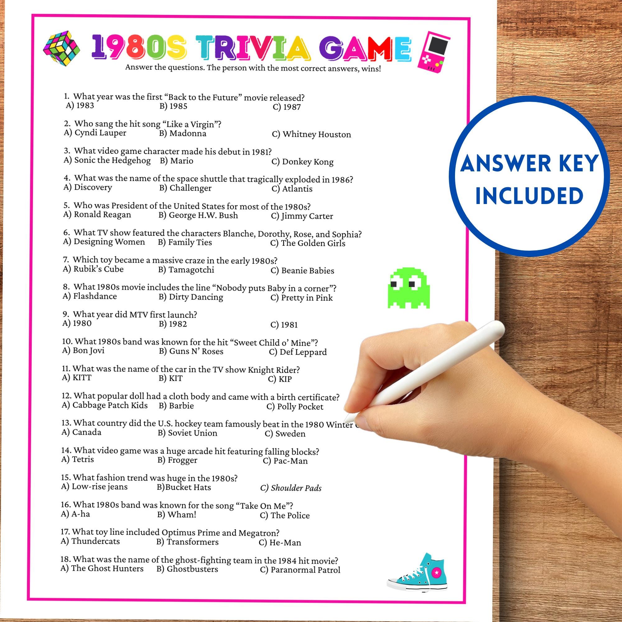 80s Trivia Questions and Answers Printable, 80s Trivia Quiz, Pub Night ...