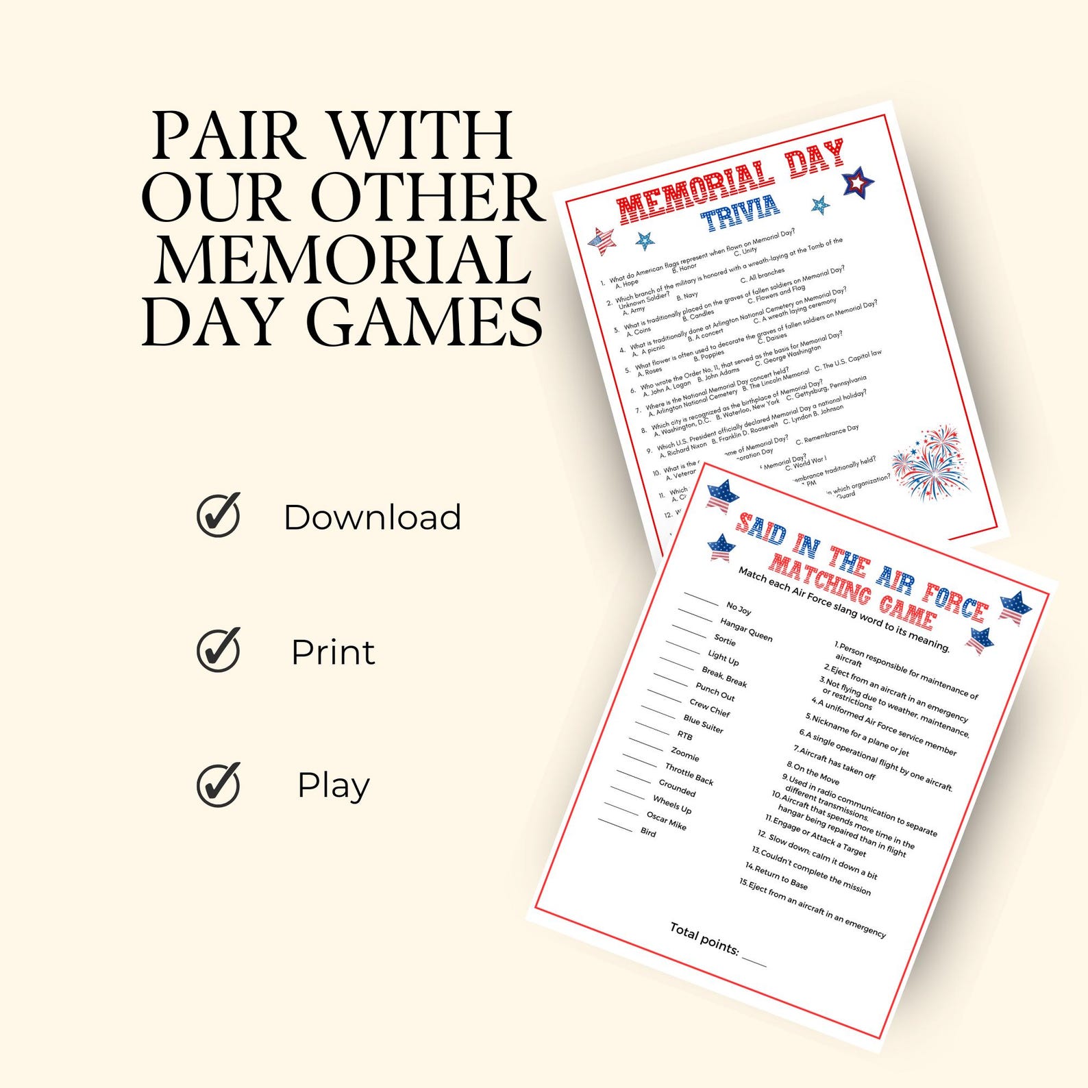 Patriotic Said in the Marines Matching Game Printable, Memorial Day ...