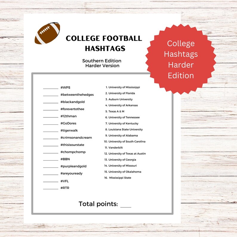 3 Printable College Football Tailgate Games southern Colleges Edition ...