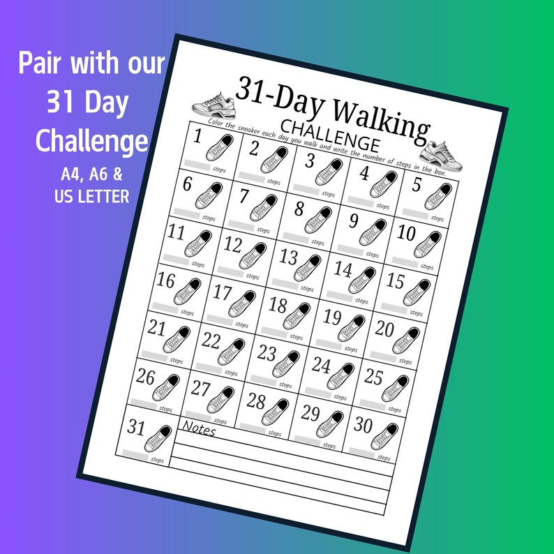 31 Day Step Tracker Monthly Challenge Printable, Walking Challenge ...