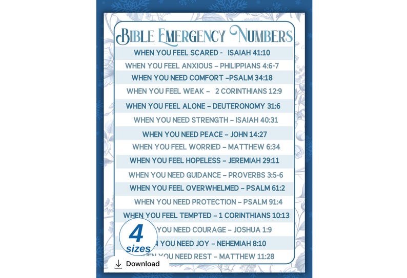 Bible Emergency Numbers Printable, Emergency Bible Verse Card ...