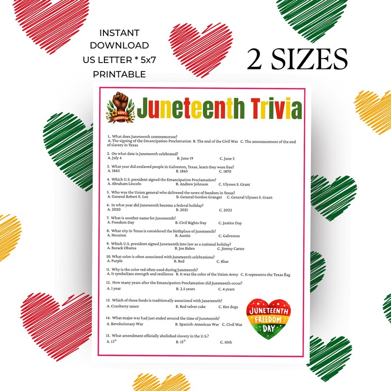Juneteenth Trivia Game Printable, Black History Trivia Game, Juneteenth ...