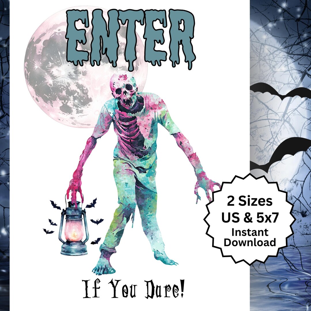 Spooky Halloween Welcome Sign Printable, Trick or Treat Door Decor ...