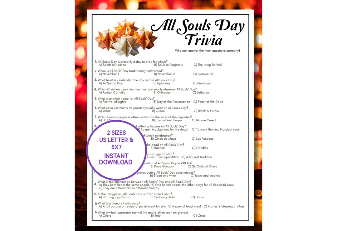 All Souls' Day Trivia Game Printable, All Souls Day Classroom Game ...