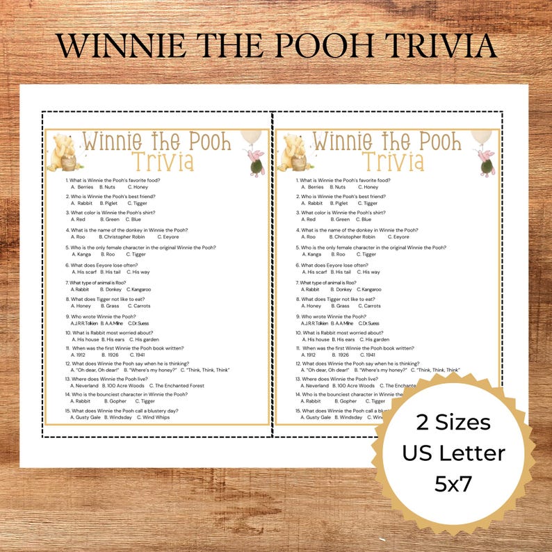Printable Winnie the Pooh Trivia Game, Winnie the Pooh Baby Shower ...