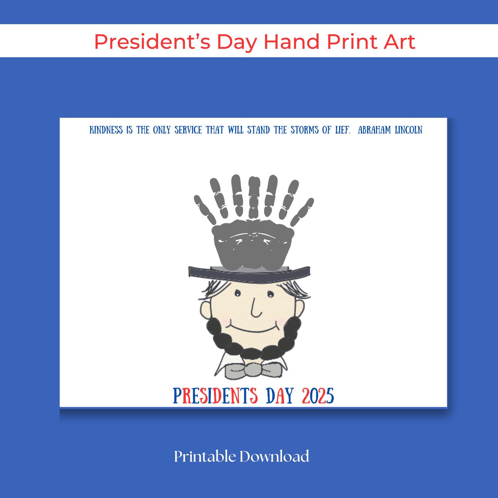 President's Day Handprint Art Printable, President's Day Activities for ...