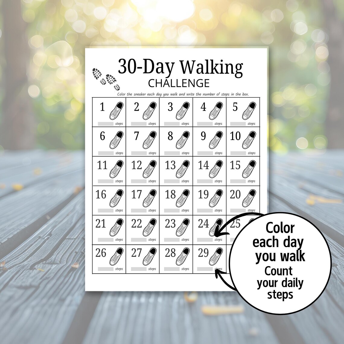 30 Day Step Tracker Monthly Challenge Printable, Walking Challenge ...