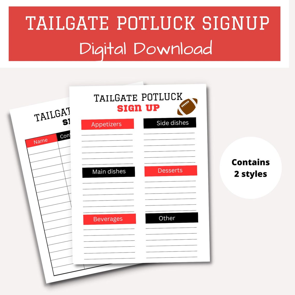 Game Day Tailgate Sign-up Sheet Football Party Printable Tailgating ...