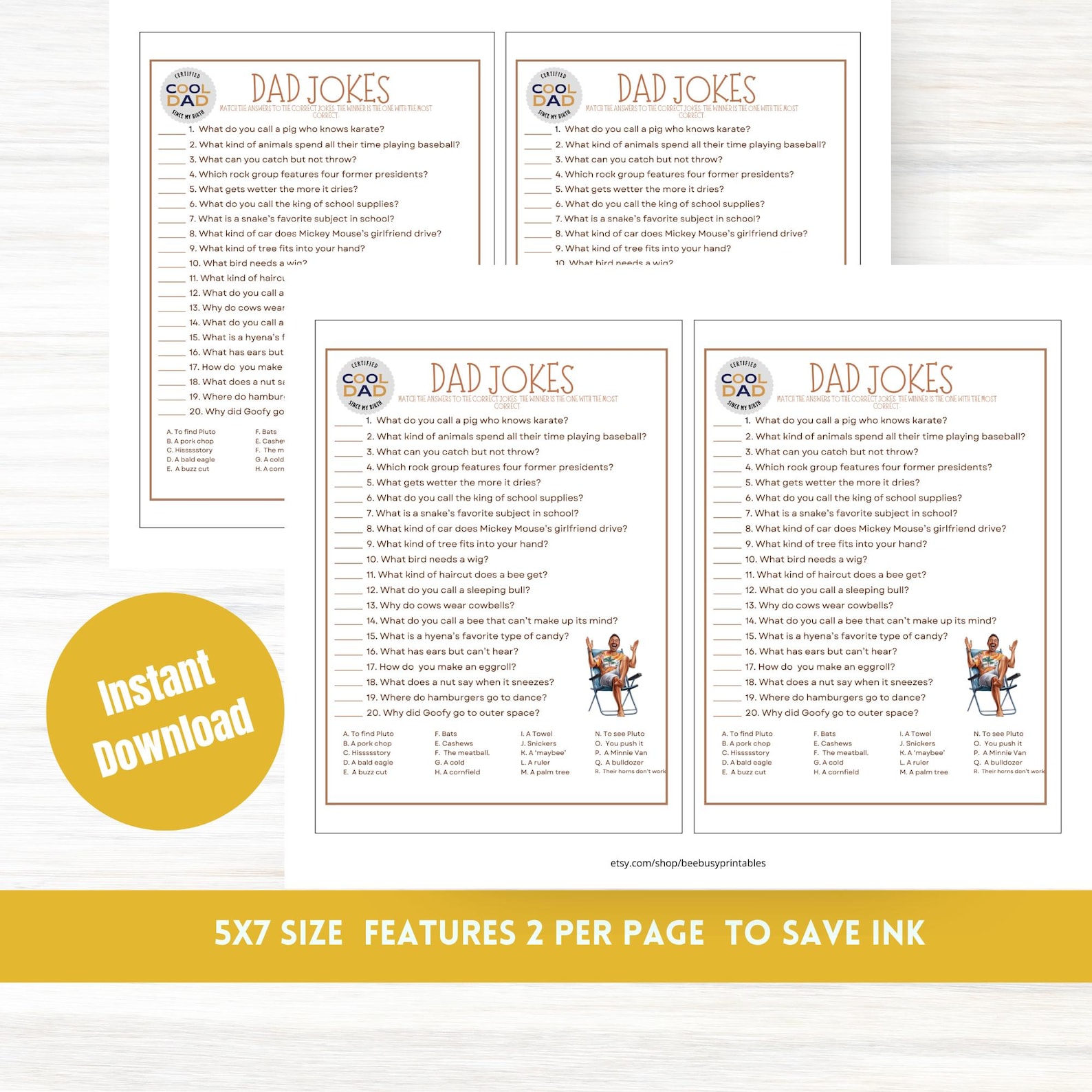 Dad Jokes Matching Game Printable, Dad Jokes for Work, Dad Jokes for ...