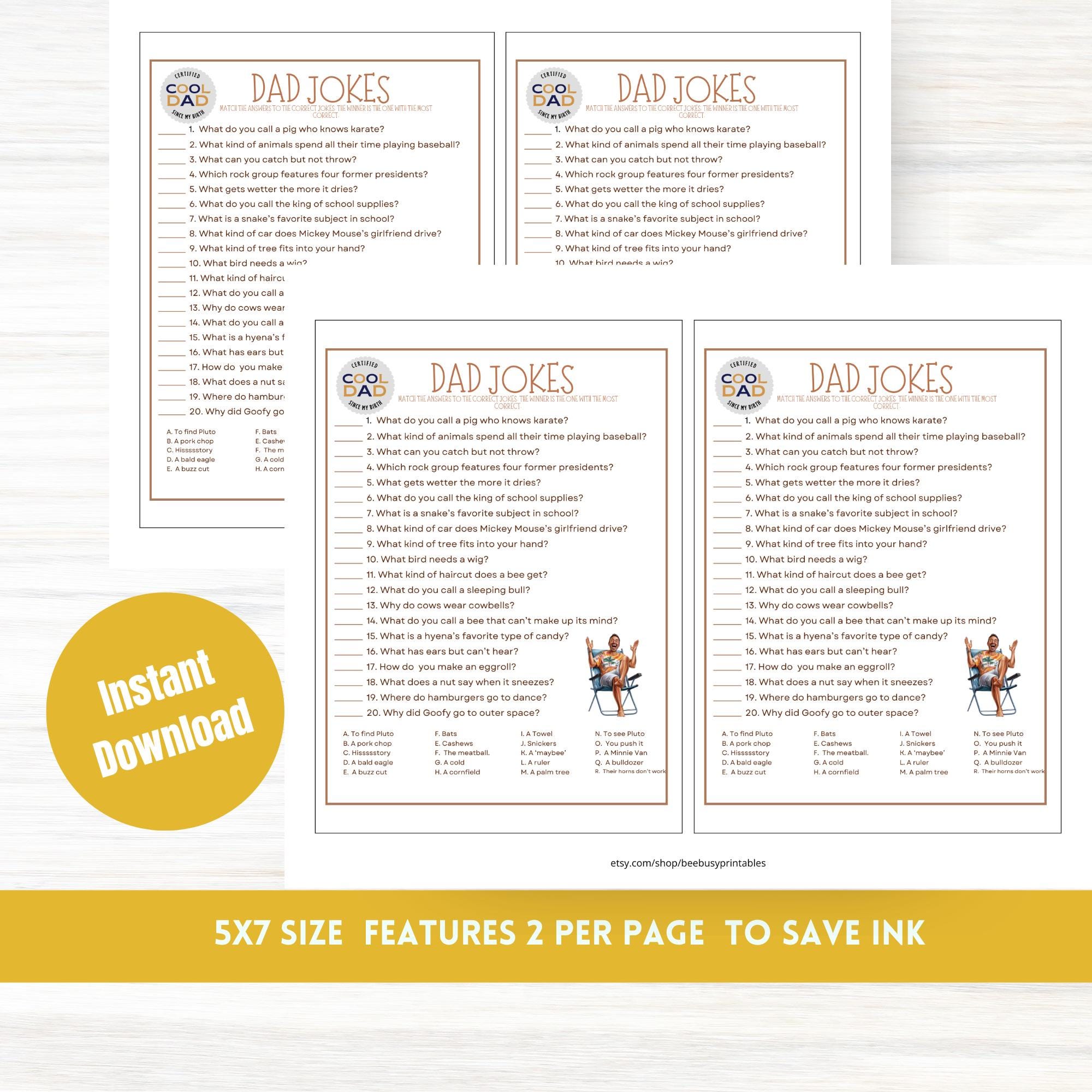 Dad Jokes Matching Game Printable, Dad Jokes for Work, Dad Jokes for ...