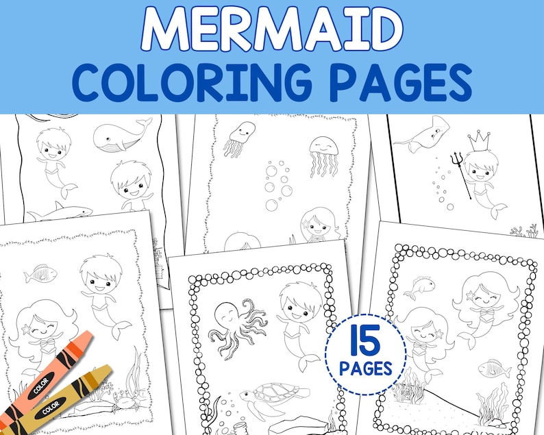 Mermaid Coloring Pages Printable, 15 Ocean-themed Kids Coloring Sheets ...