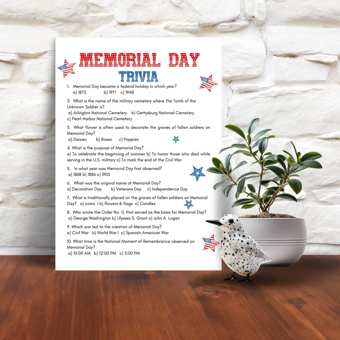 Memorial Day Trivia Printable, Memorial Day Celebration Activity ...
