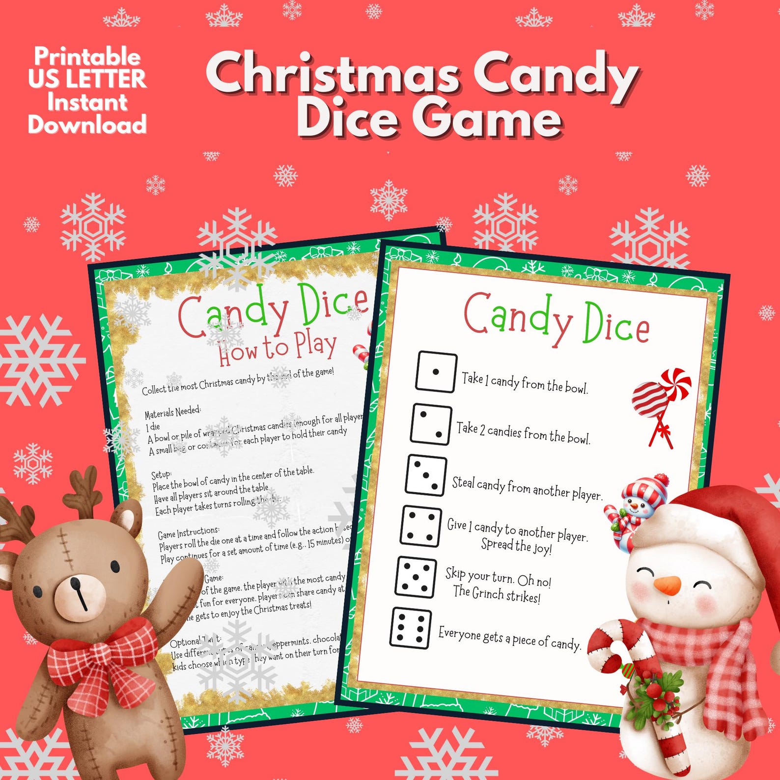 Christmas Candy Dice Game Printable, Christmas Party Game, Christmas ...