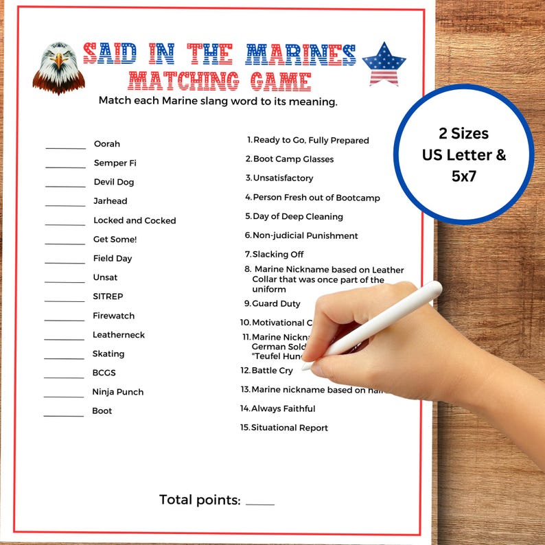 Patriotic Said in the Marines Matching Game Printable, Memorial Day ...