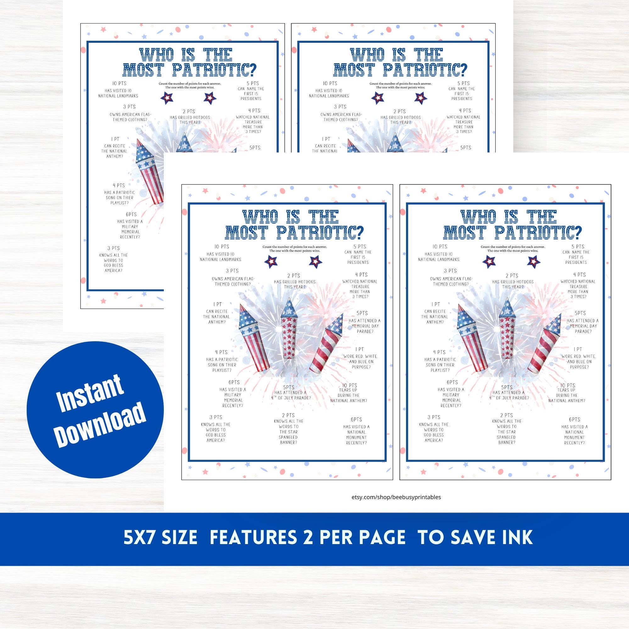 Who is the Most Patriotic Game Printable, Memorial Day Games for the ...