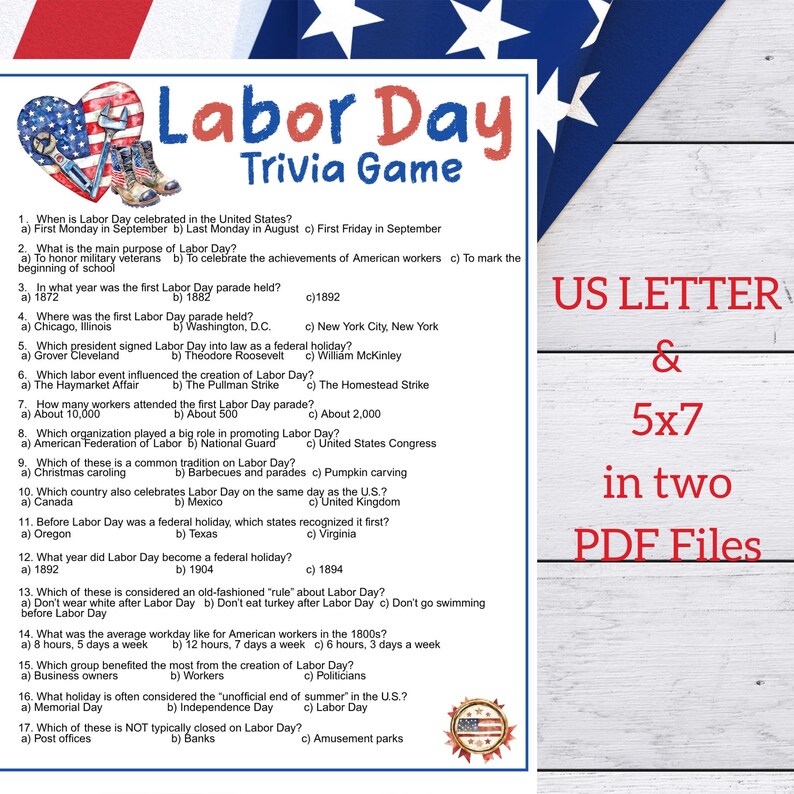 Labor Day Trivia Game Printable, Labor Day Games for Adults, Labor Day ...
