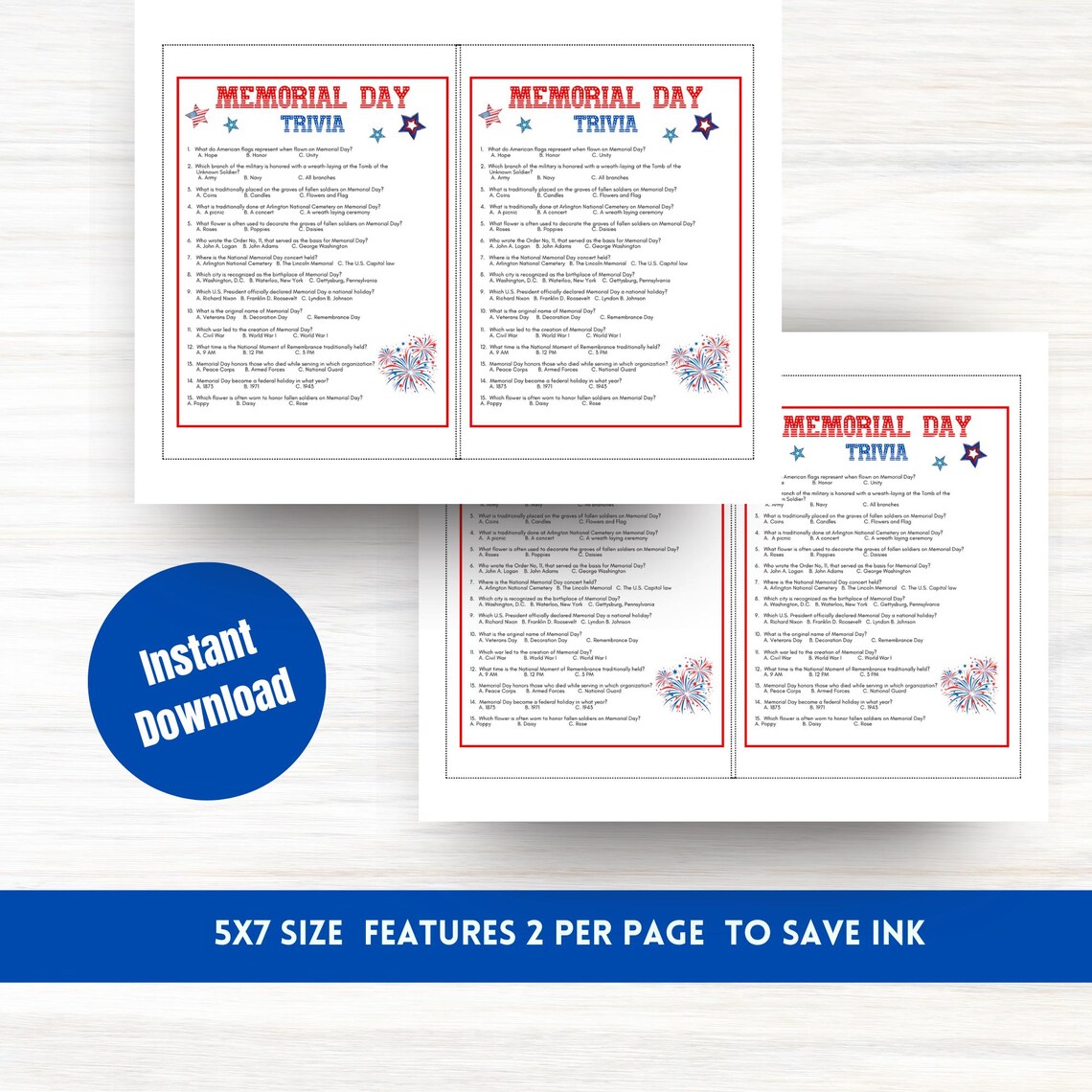 Memorial Day Trivia Printable, Memorial Day Celebration Activity ...