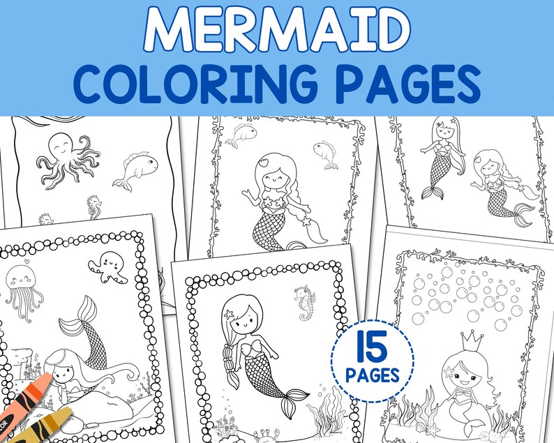 Mermaid Coloring Pages Bundle, 15 Mermaid Coloring Pages, Summer ...